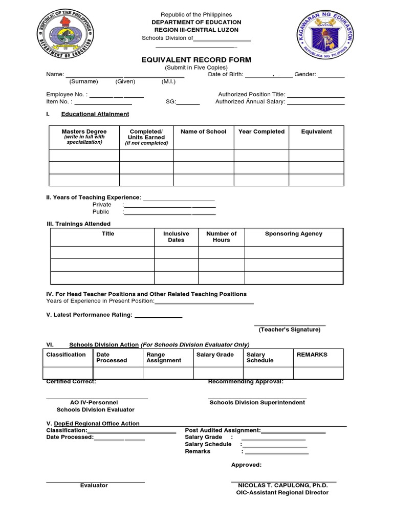 ERF Form | PDF | Salary | Teachers