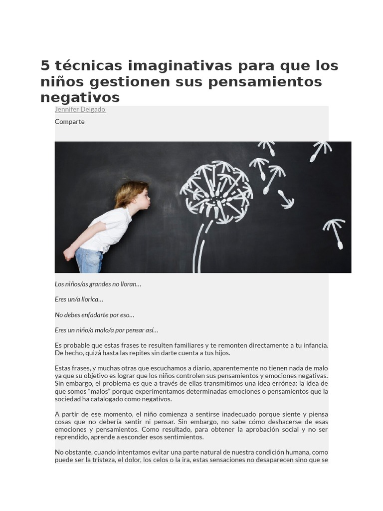 5 Técnicas Imaginativas para Que Los Niños Gestionen Sus Pensamientos Negativos | PDF | Las ...