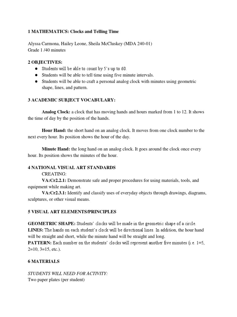 1st - Telling Time Art | PDF | Clock | Cognition