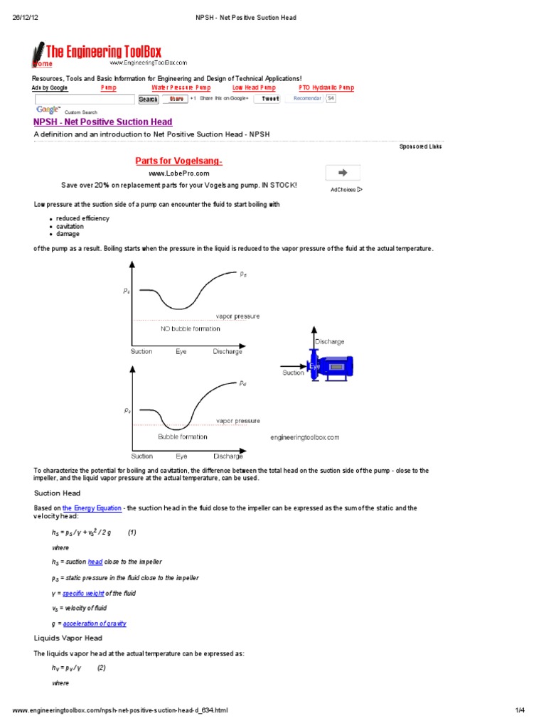 - Net Positive Suction Head | Pump | Pressure