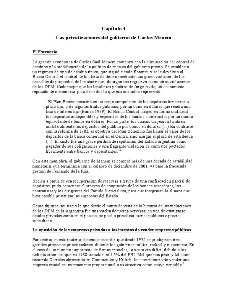 Cap4 - Privatizaciones de Menem PDF | PDF | Privatización | Economias