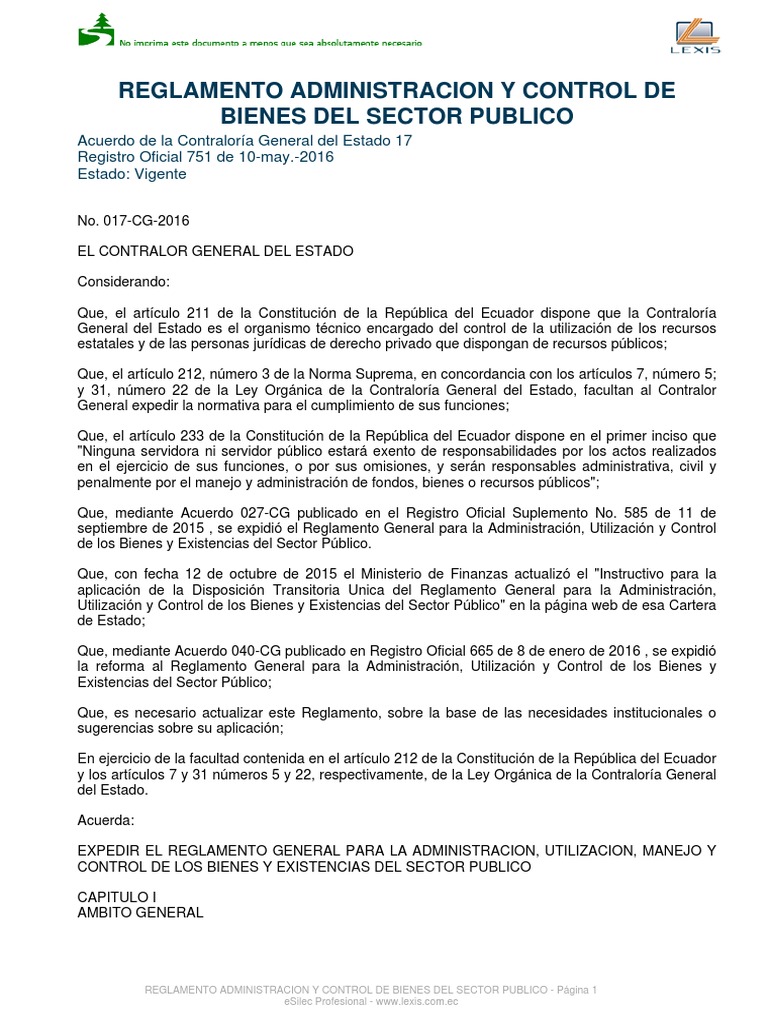 Reglamento de Bienes del Sector Público | PDF | Contabilidad | Regulación