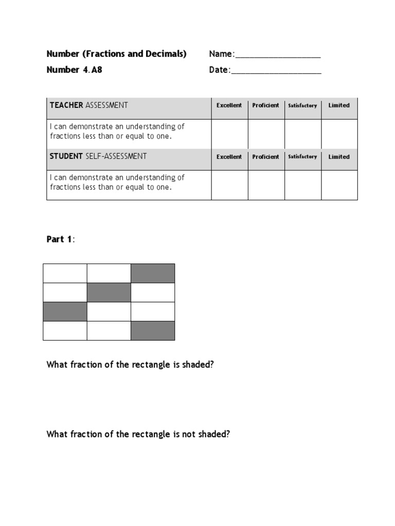 Grade 4 Common Math Assessments - Number Fractions and Decimals Chart ...