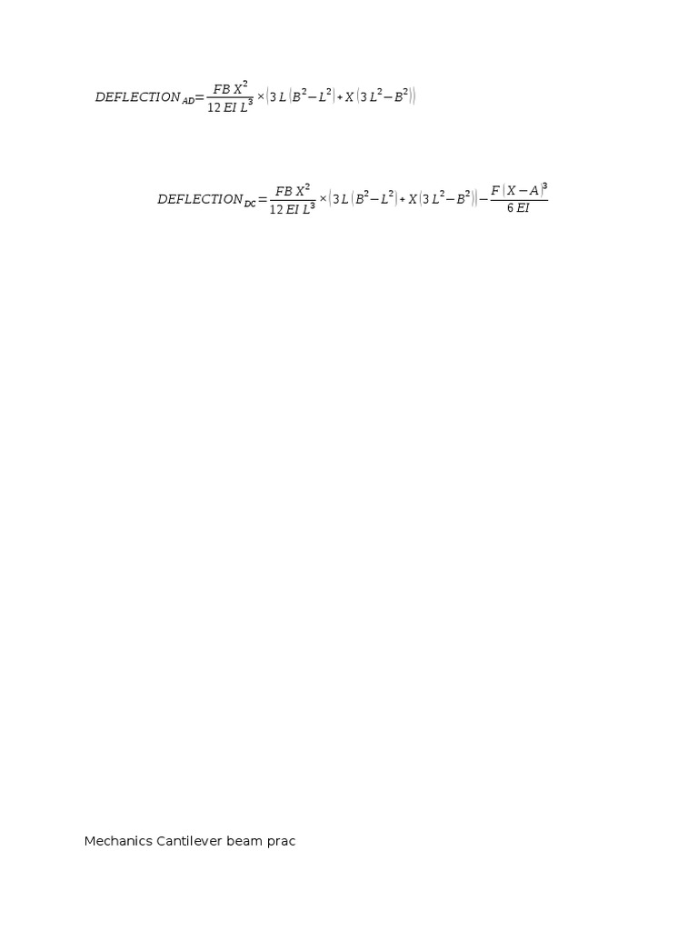 Deflection FBX × B L X B: 12 Ei L 3 L + 3 L | PDF