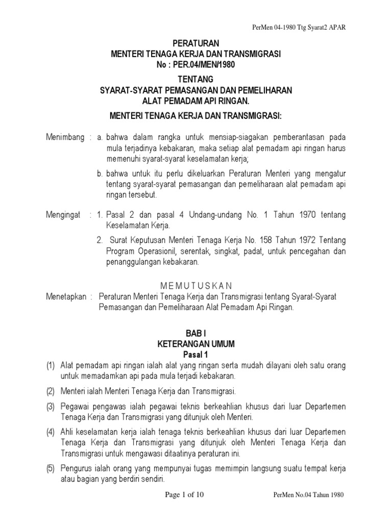 Permenaker Apar PDF | PDF