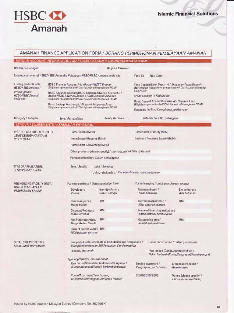 Amanah Housing Loan Form | PDF | Hsbc | Condominium