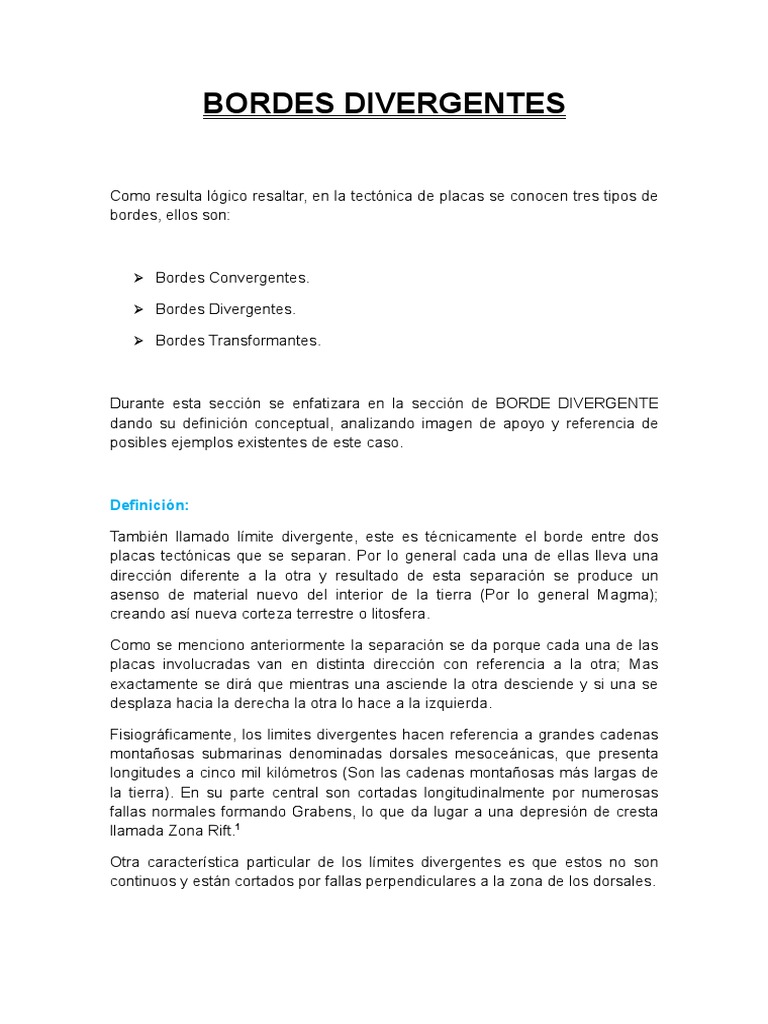 Bordes Divergentes | PDF | Placas tectónicas | Falla (geología)