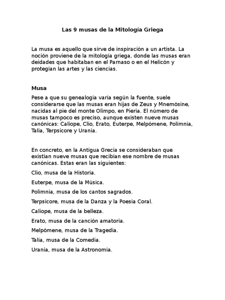 Las 9 Musas de La Mitología Griega | PDF