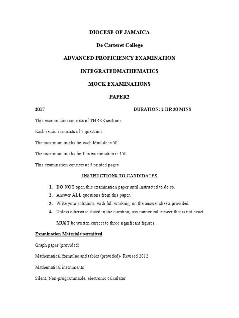 CAPE Integrated Maths Past Paper | PDF | Circle | Trigonometric Functions