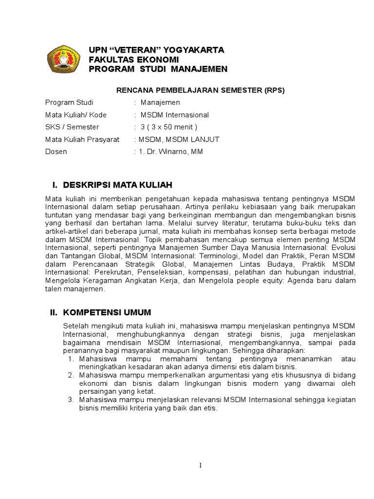 RPS MSDM Internasional | PDF | Karier & Perkembangan