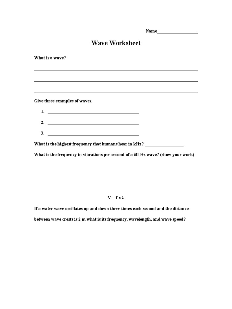 Wave Worksheet | PDF | Radio Wave | Waves