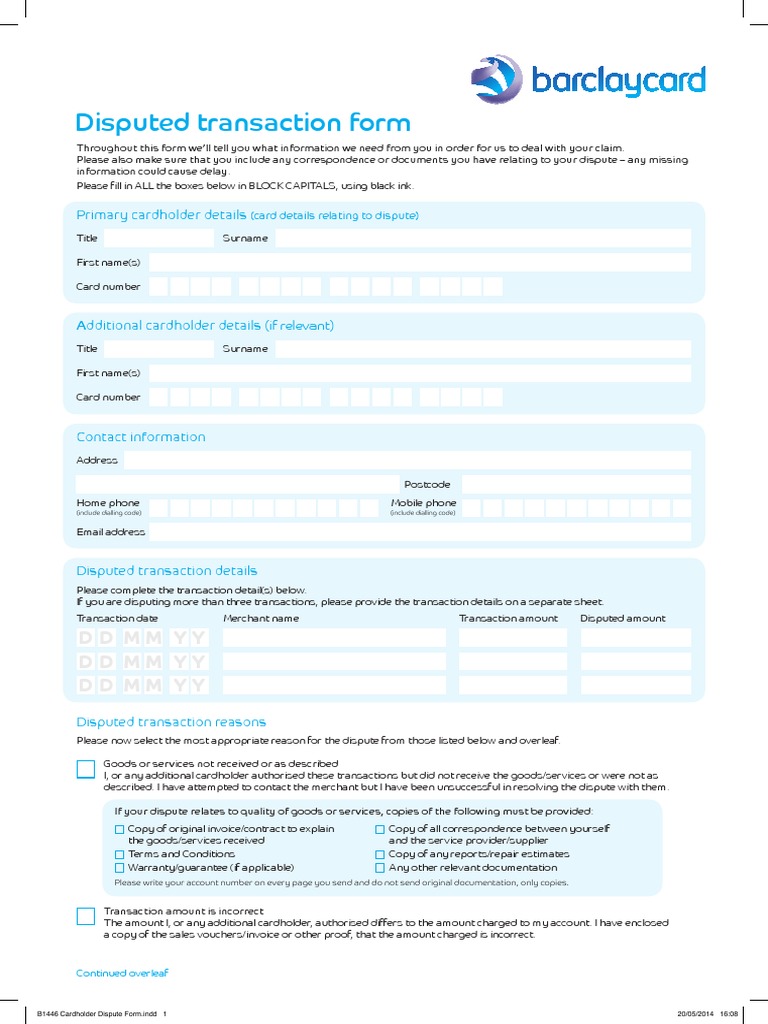Dispute Form Final | PDF | Payments | Financial Transaction