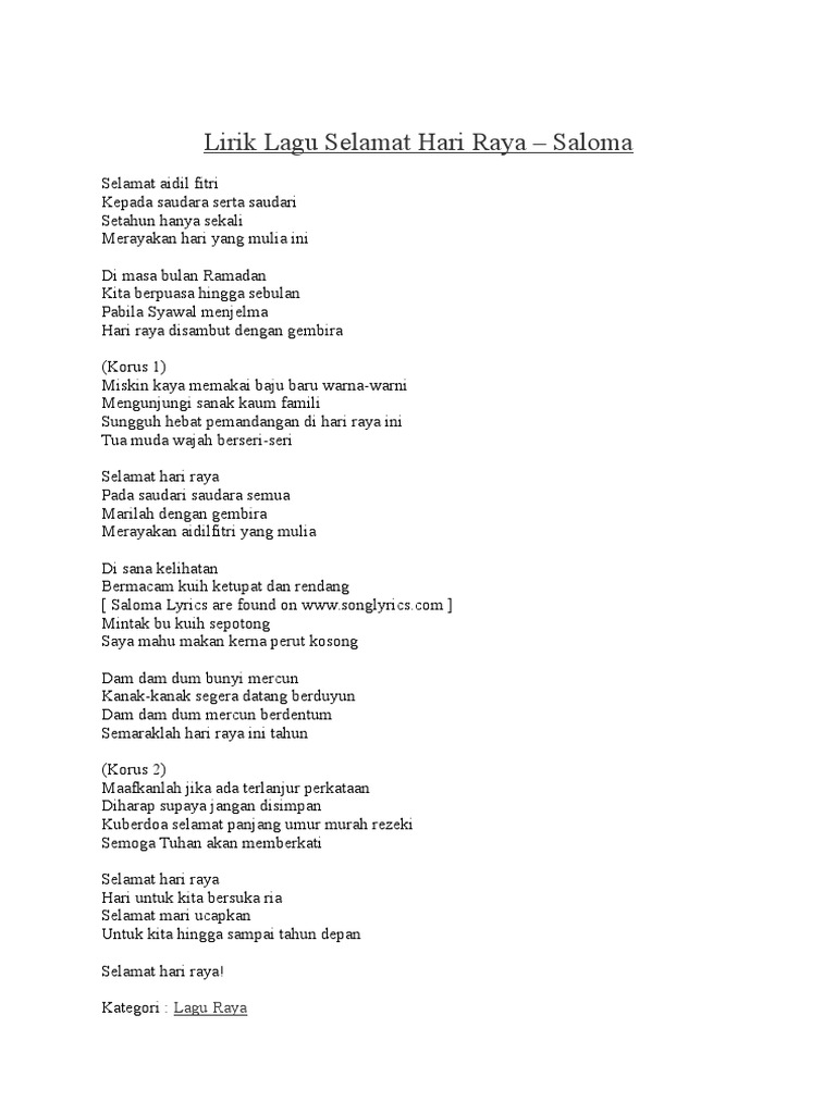 Lirik Lagu Selamat Hari Raya | PDF | Puisi