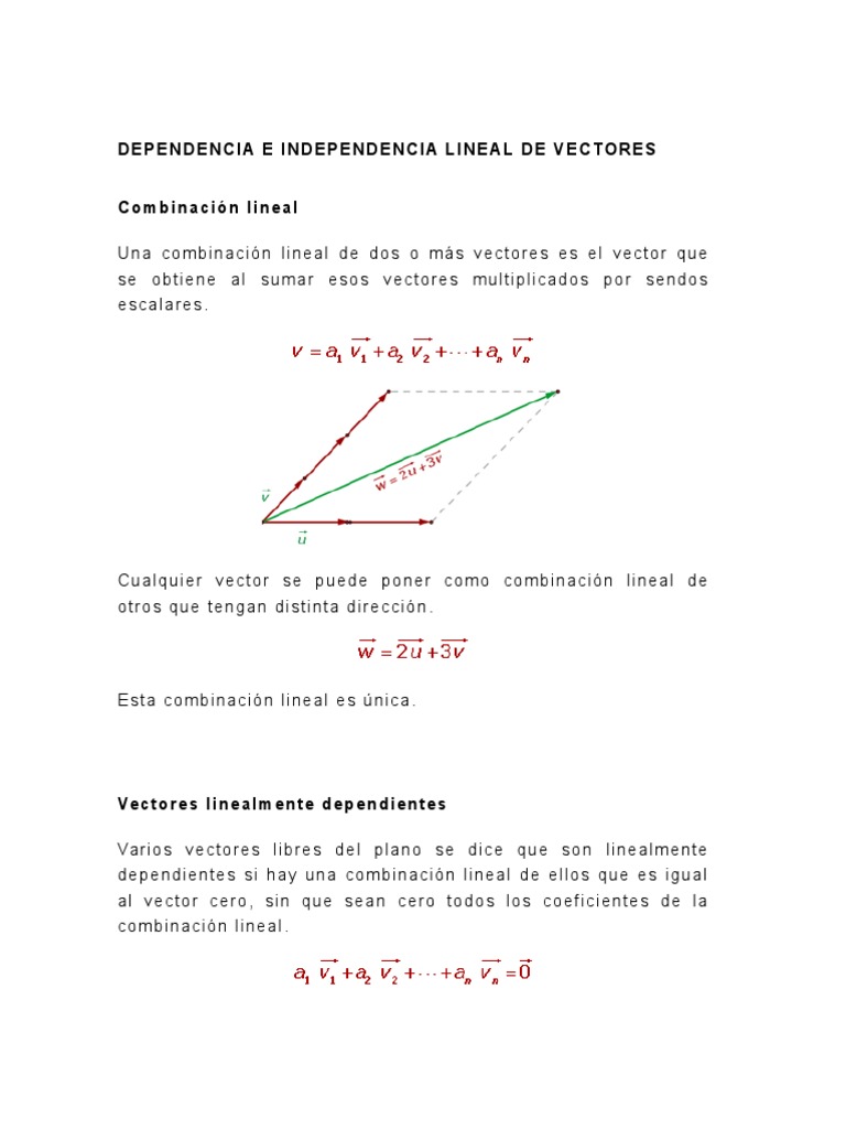 Dependencia e Independencia Lineal de Vectores | Descargar gratis PDF | Álgebra lineal | Álgebra