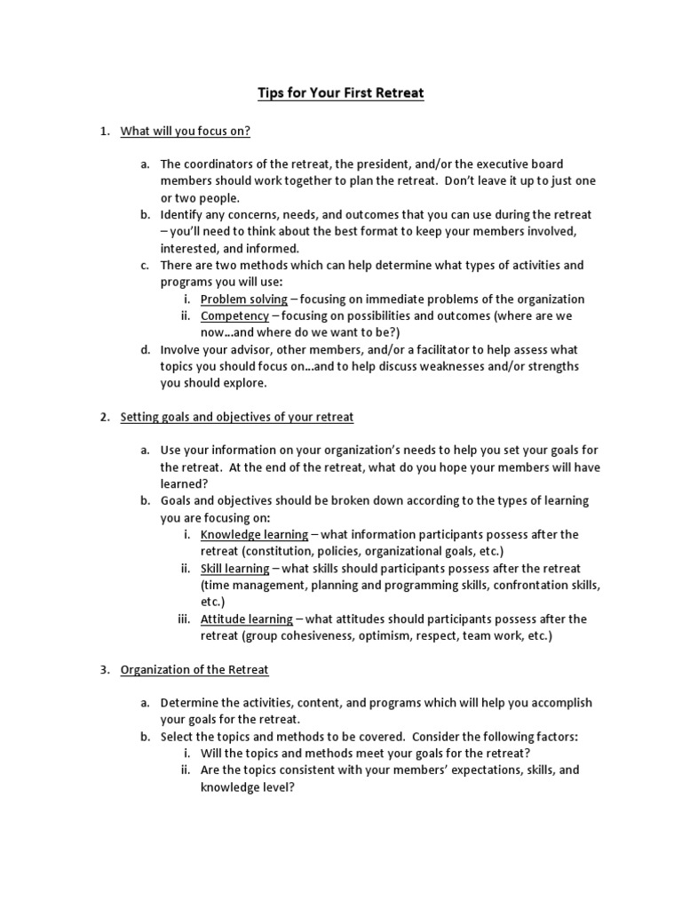 Tips For Your Retreat | PDF | Facilitator | Evaluation