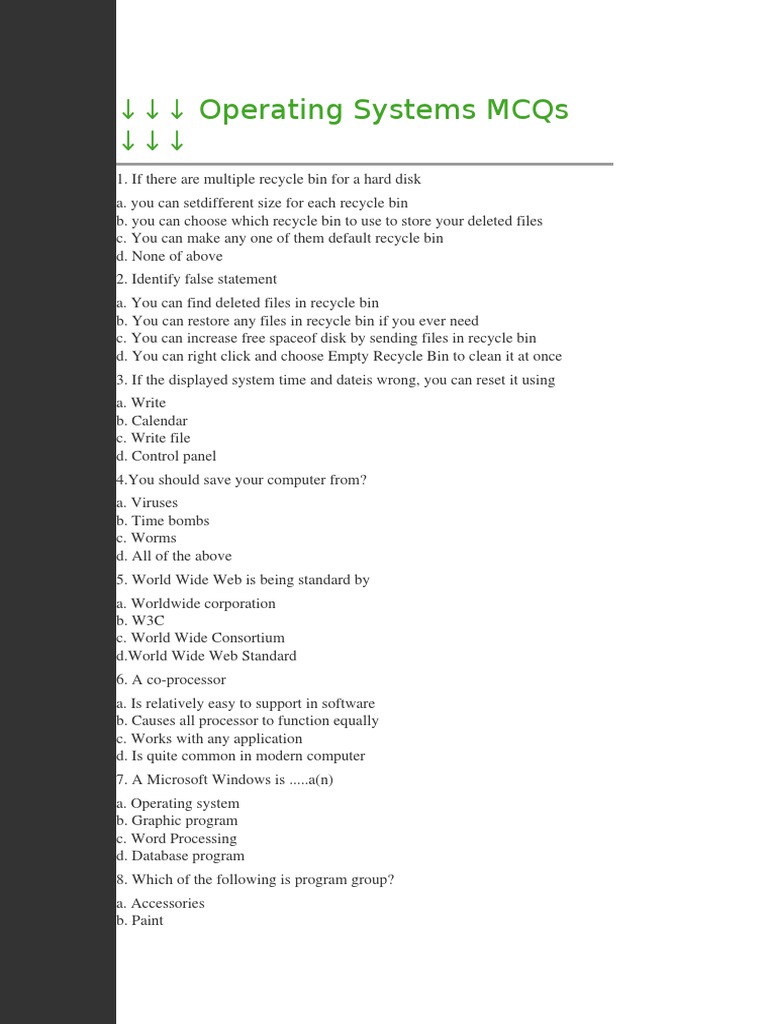 Operating Systems MCQs | PDF | Microsoft Windows | Operating System