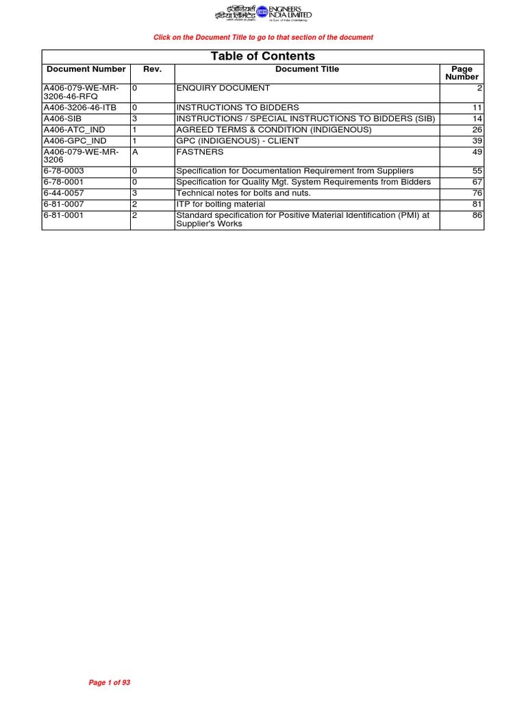 EIL Specifications | Invoice | Specification (Technical Standard)