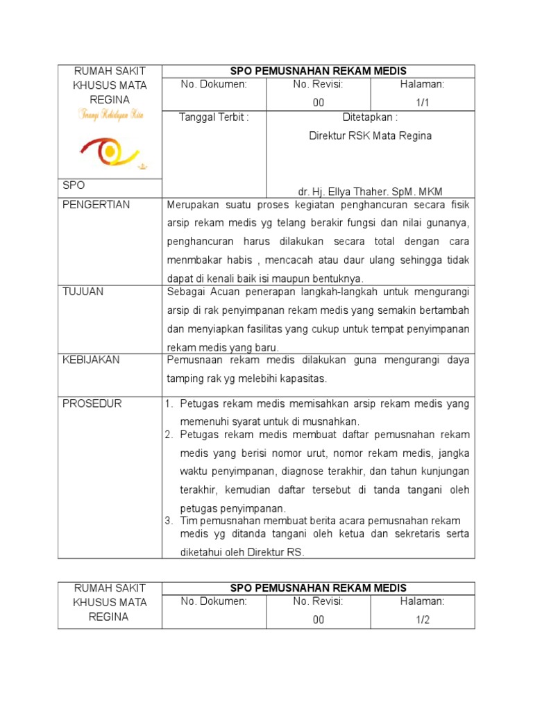 SOP Pemusnahan Rekam Medis | PDF | Kesehatan Holistik | Sains & Matematika