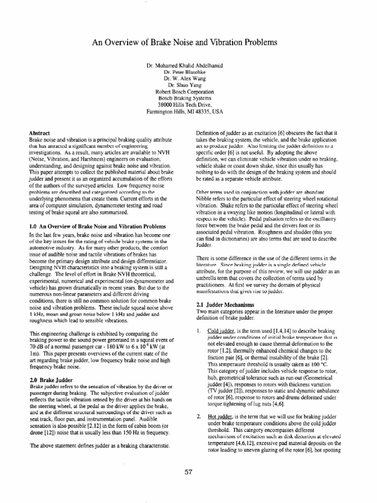 An Overview of Brake Noise and Vibration Problems | PDF | Brake | Vehicles