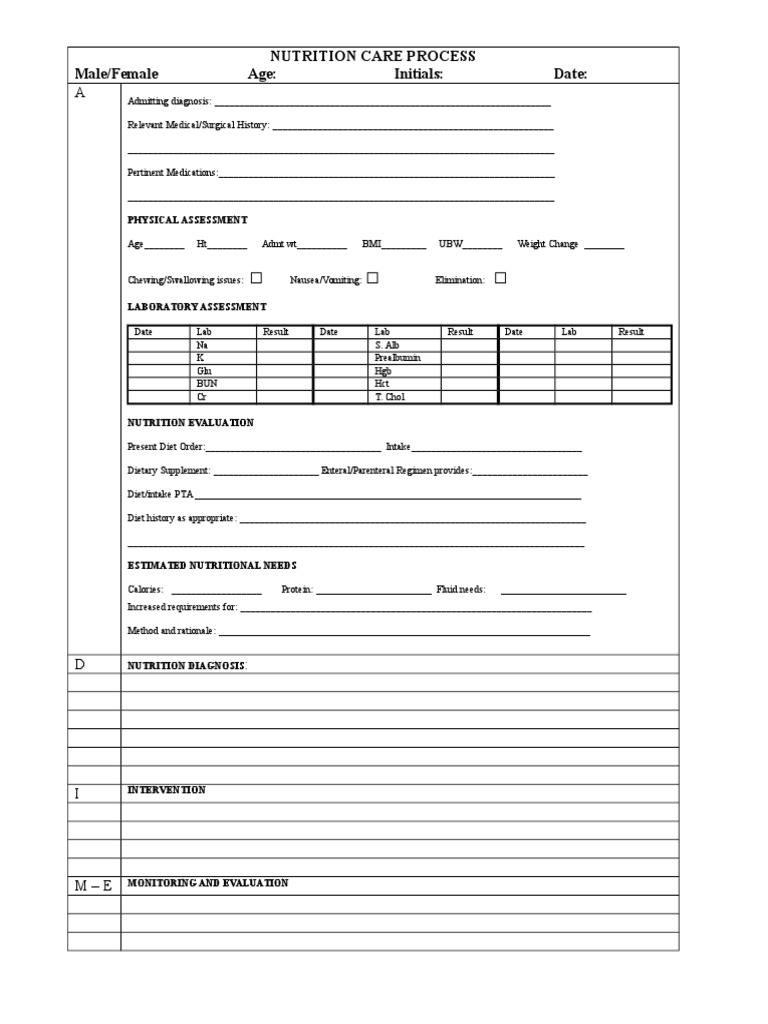 Nutrition Care Process Form.doc | Diets | Nutrition
