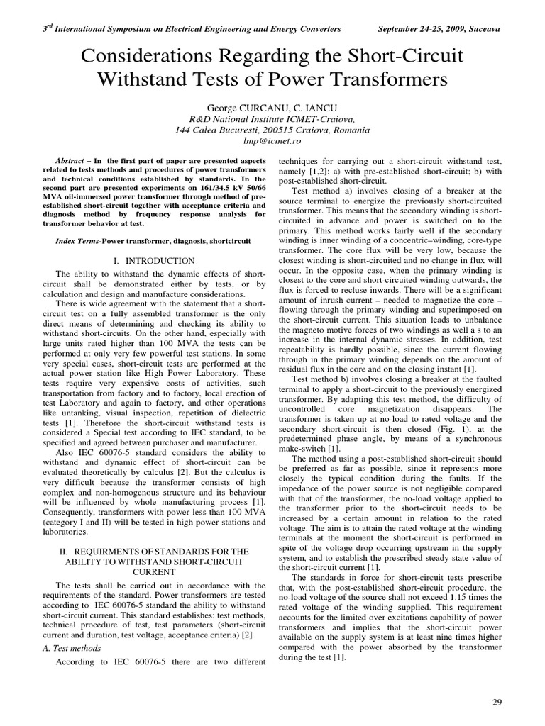 Considerations Regarding The Short-Circuit Withstand Tests of Power ...