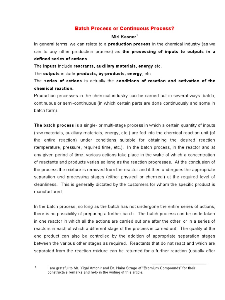 Batch Continuous Process | PDF | Chemical Reactor | Chemistry