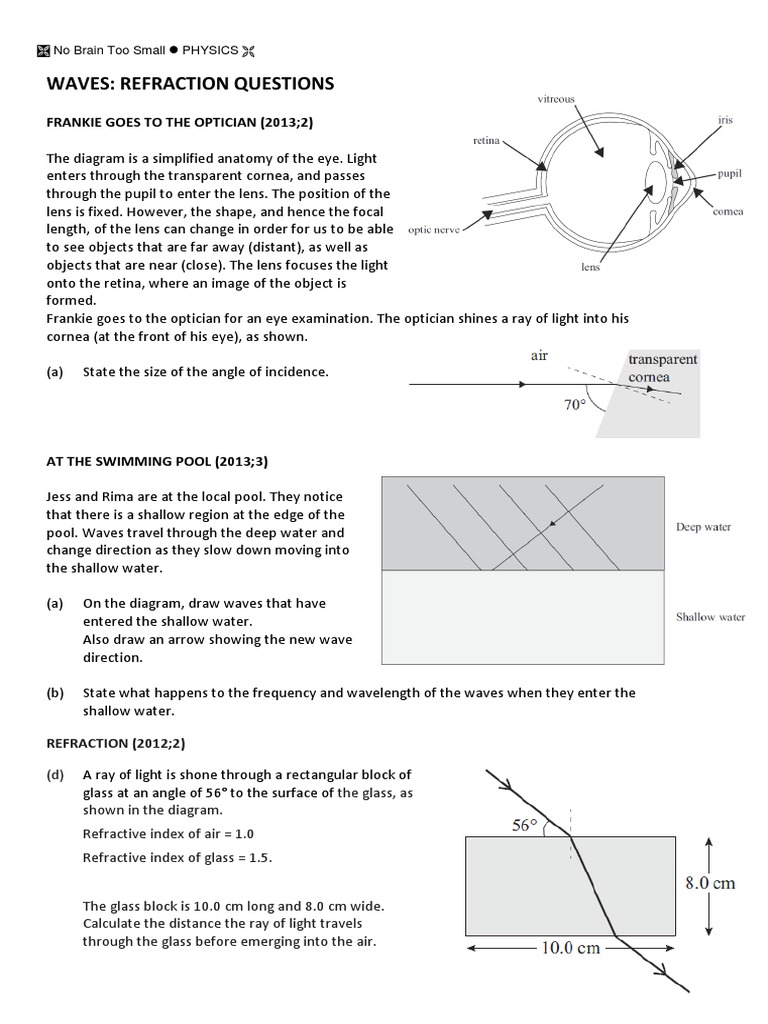 Waves Refraction Questions | PDF | Refraction | Lens (Optics)
