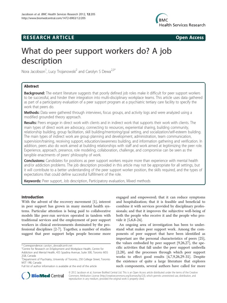 What Do Peer Support Workers Do? A Job Description: Researcharticle ...