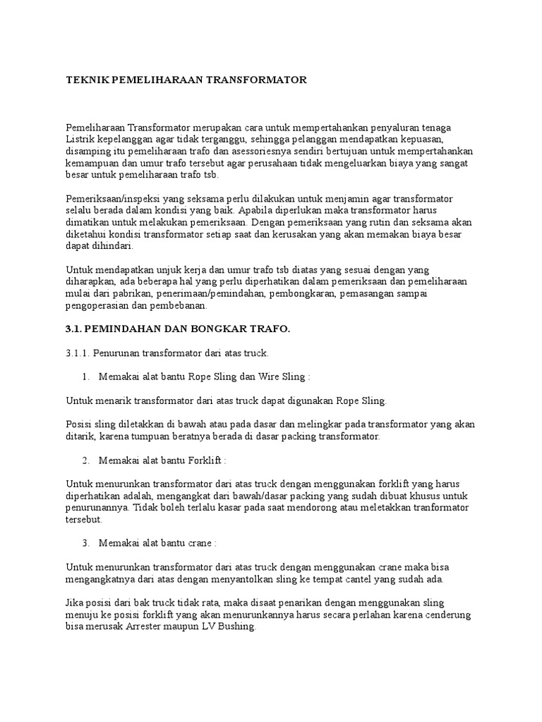 Teknik Pemeliharaan Transformator | PDF