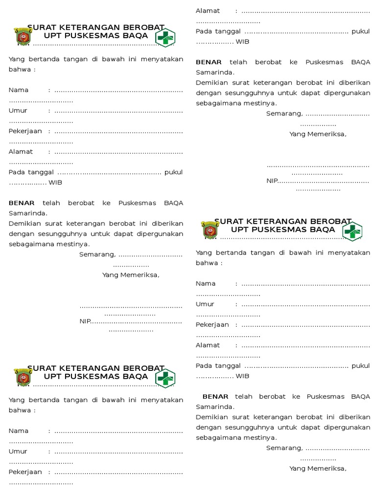 Form Surat Keterangan Berobat | PDF