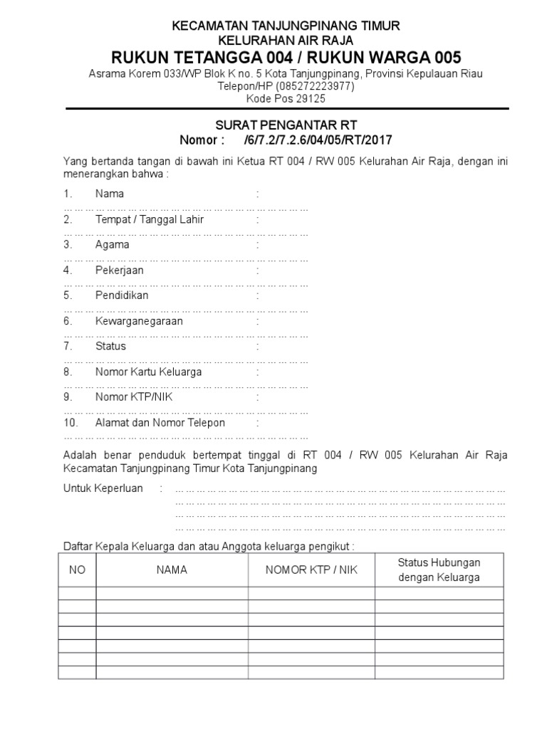 Surat Pengantar RT | PDF