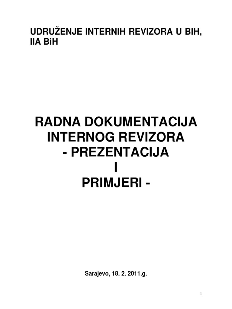 Radna Dokumentacija Internog Revizora | PDF