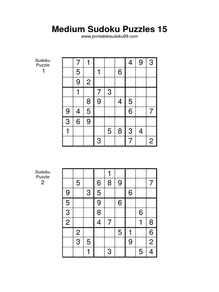 Medium Sudoku 015 | PDF | Logic Puzzles | Abstract Strategy Games