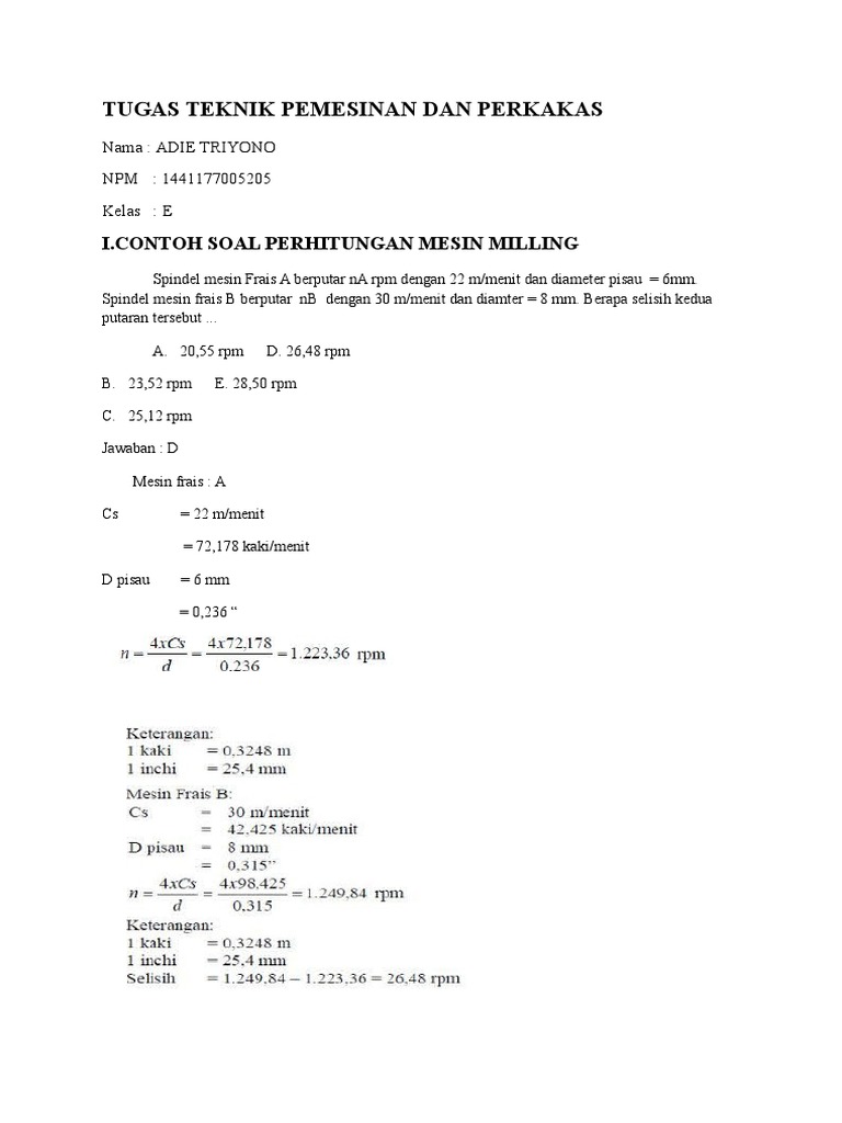 Contoh Soal Mesin Milling | PDF