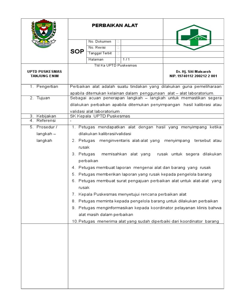 Sop Perbaikan Alat | PDF