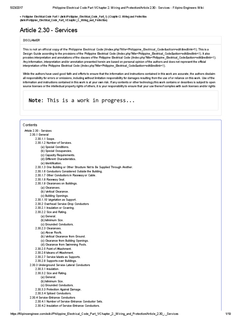 Philippine Electrical Code Part 1 - Chapter 2. Wiring and Protection ...