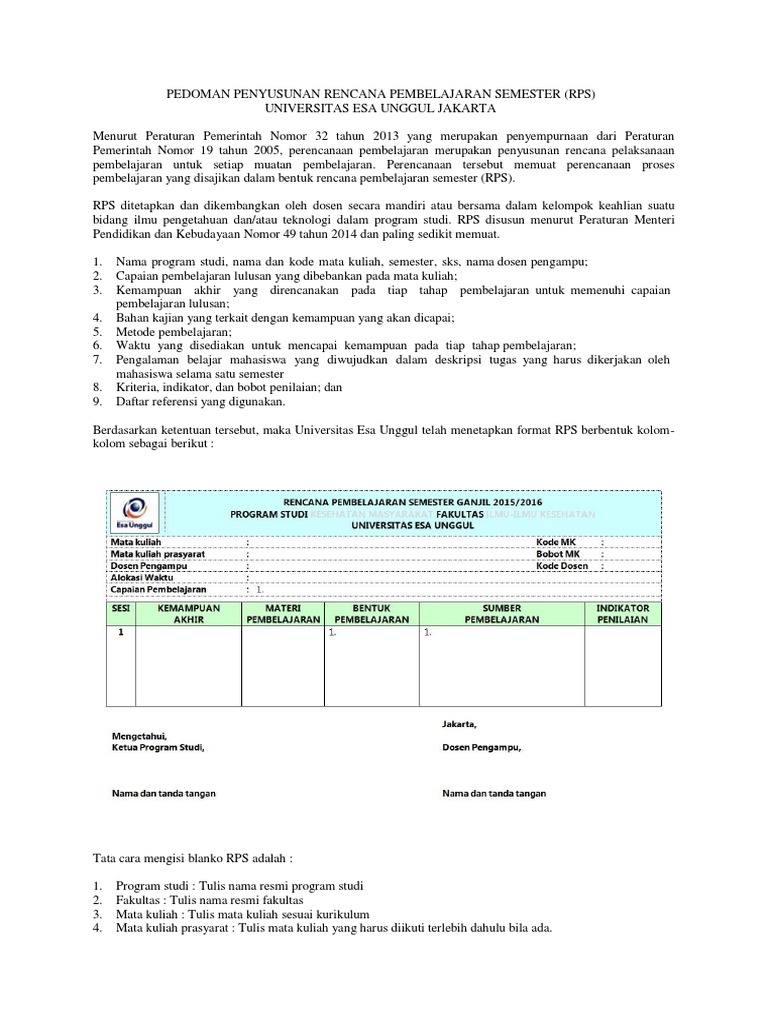 Pedoman Penyusunan RPS | PDF