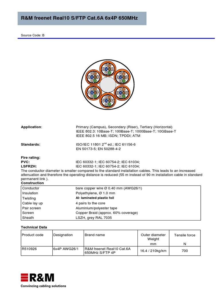 Cat.6A S/FTP Cable Specs & Standards | PDF | Electrical Components ...