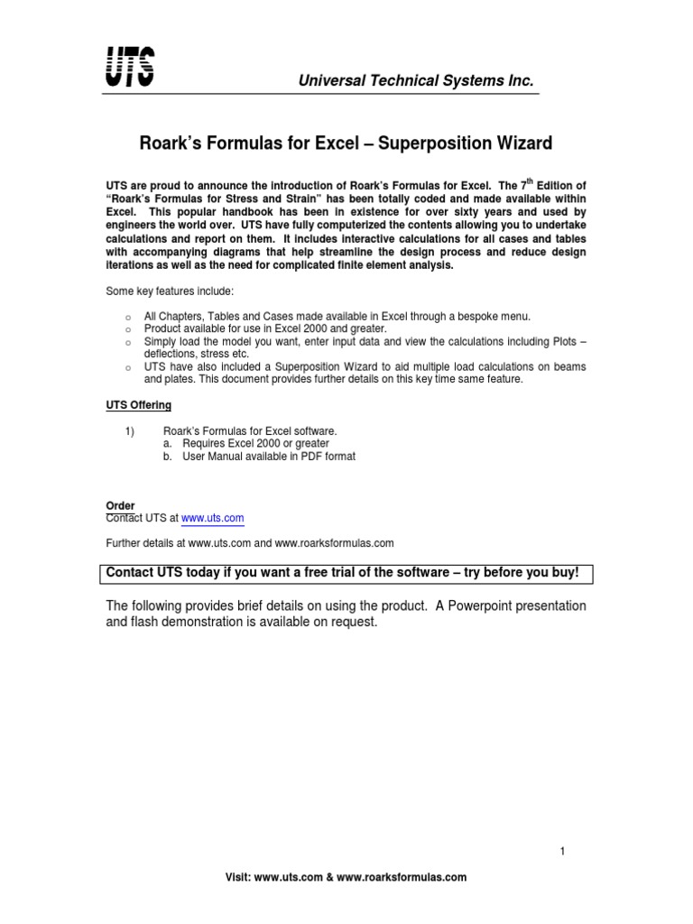 Roark's Formulas For Excel - Superposition Wizard: Universal Technical Systems Inc | PDF ...