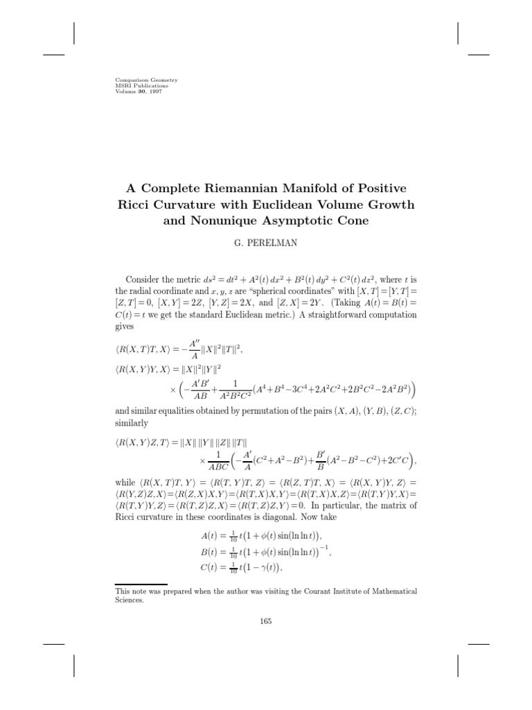 A Complete Riemannian Manifold of ... (1997) PDF | PDF | Differential ...