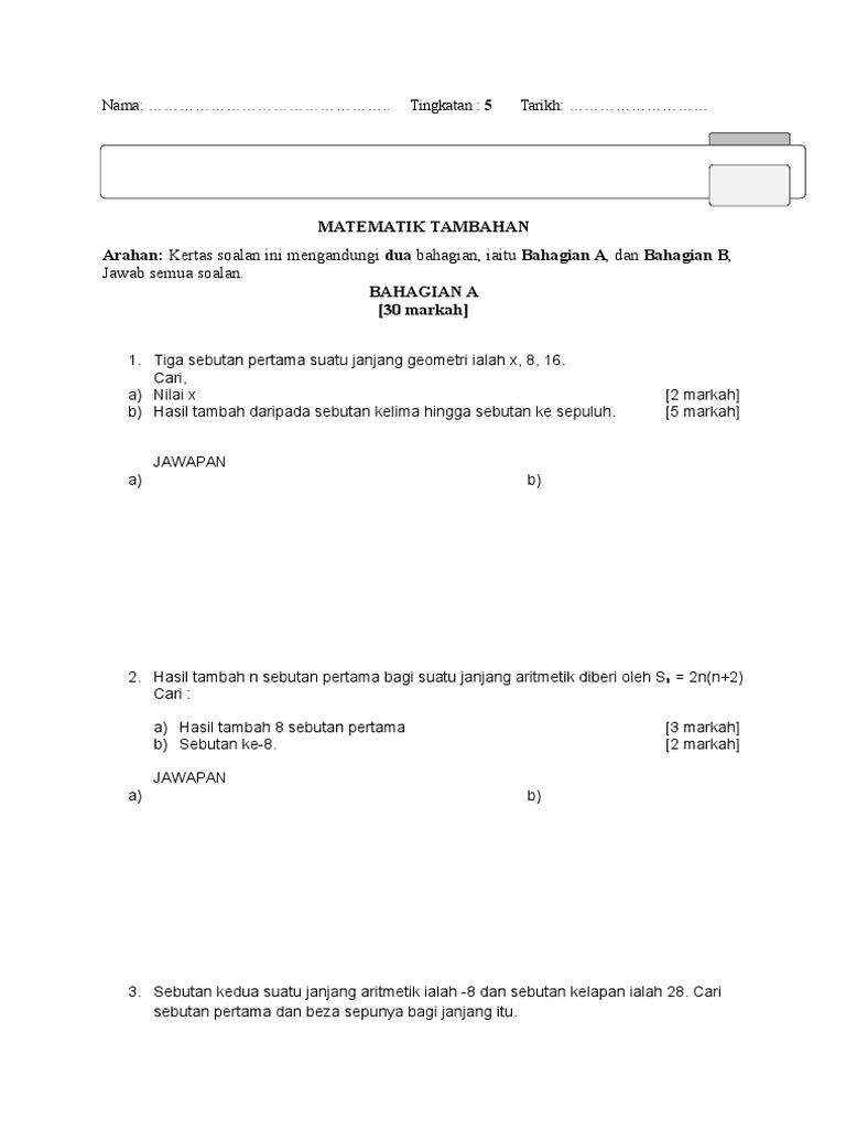 Matematik Tambahan Form 5 | PDF