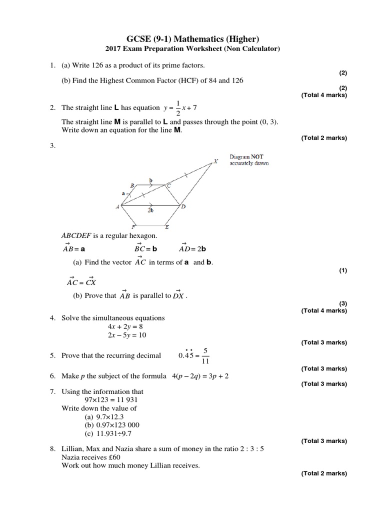 GCSE 2017 Non-Calculator Maths Exam | PDF | Line (Geometry) | Shape