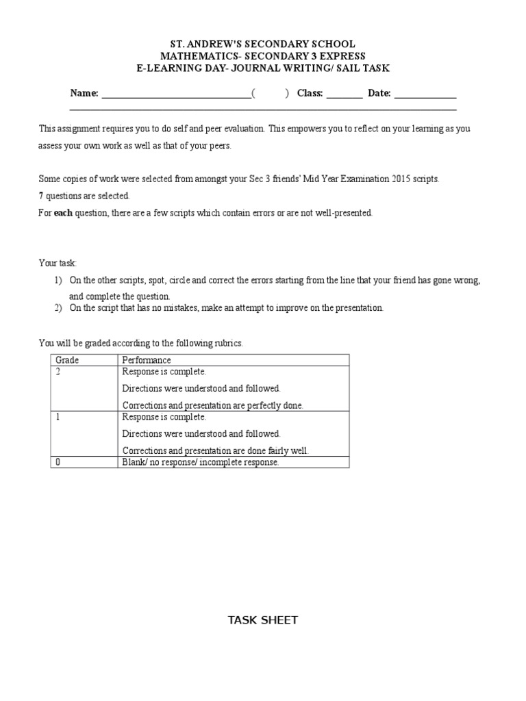 St. Andrew'S Secondary School Mathematics-Secondary 3 Express E ...