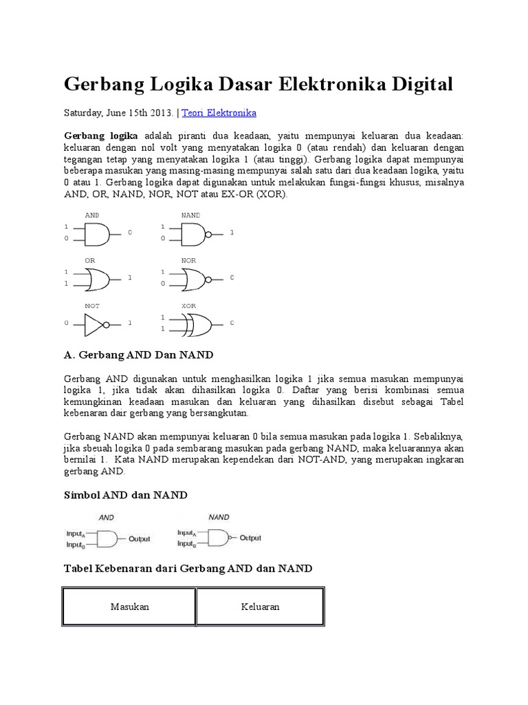 Gerbang Logika Dasar Elektronika Digital | PDF