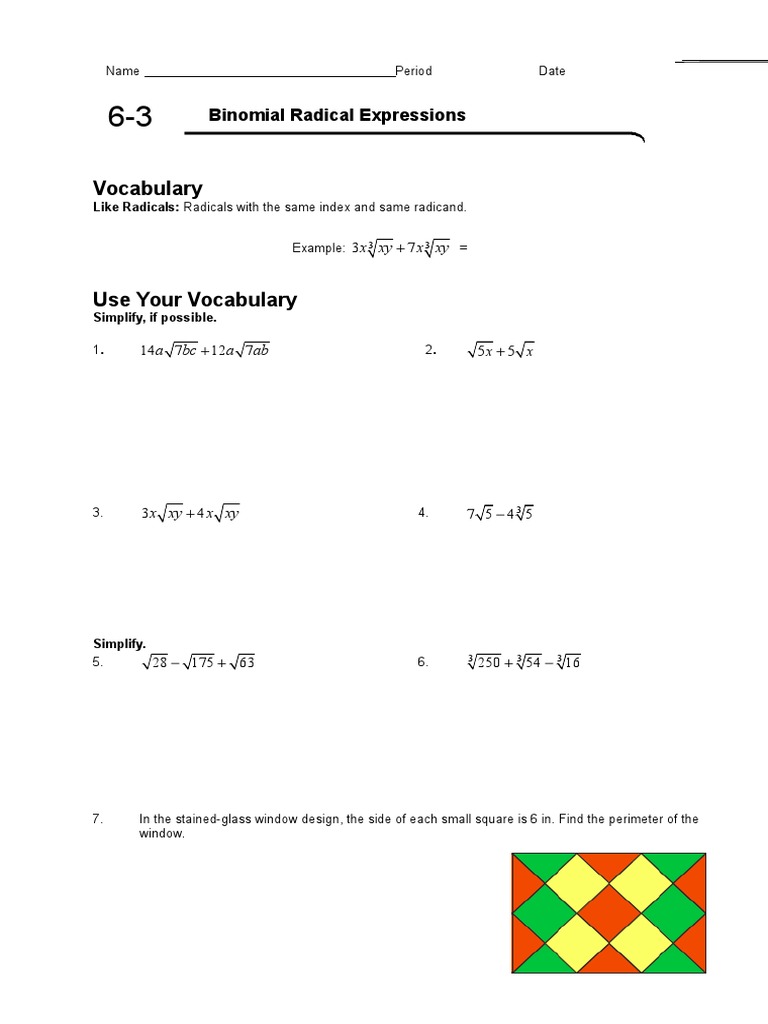 Binomial Radical Expressions (6-3) | PDF