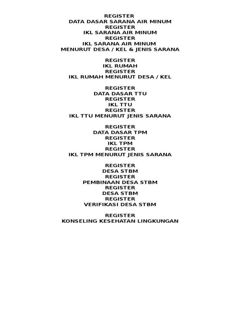 Buku REGISTER Kesling (Sampul) | PDF | Teknologi & Rekayasa