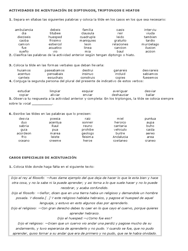 Actividades de Acentuacion de Diptongos Triptongos | PDF | Semiótica ...