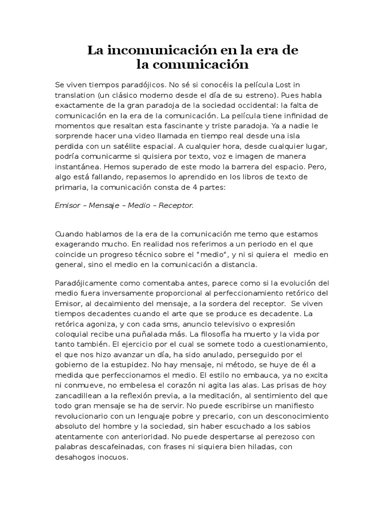 La Incomunicación en La Era de La | PDF | Comunicación | Science