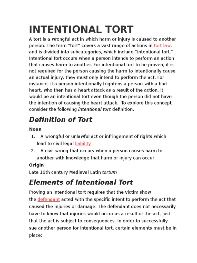 Intentional Tort | PDF | Tort | Intention (Criminal Law)