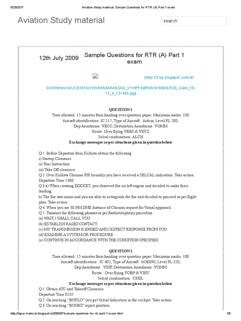 Aviation Study Material_ Sample Questions for RTR (a) Part 1 Exam ...